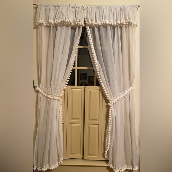 Sears | Accents | Pair Gorgeous Vintage Sheer White Panel Curtains Pom ...
